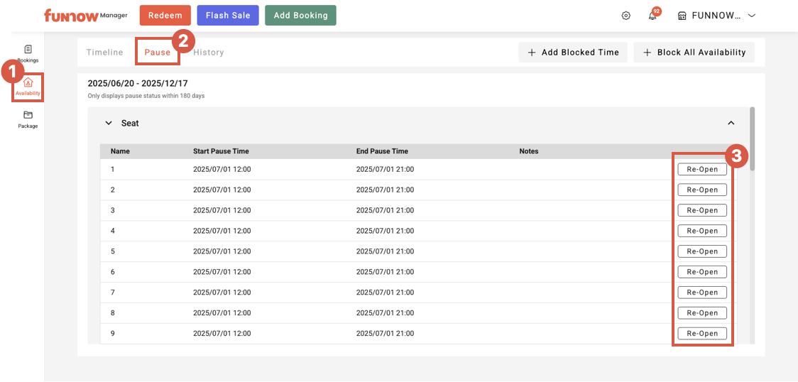 How to Make Blocked Availability Available Again? – FunNow Manager Help Center